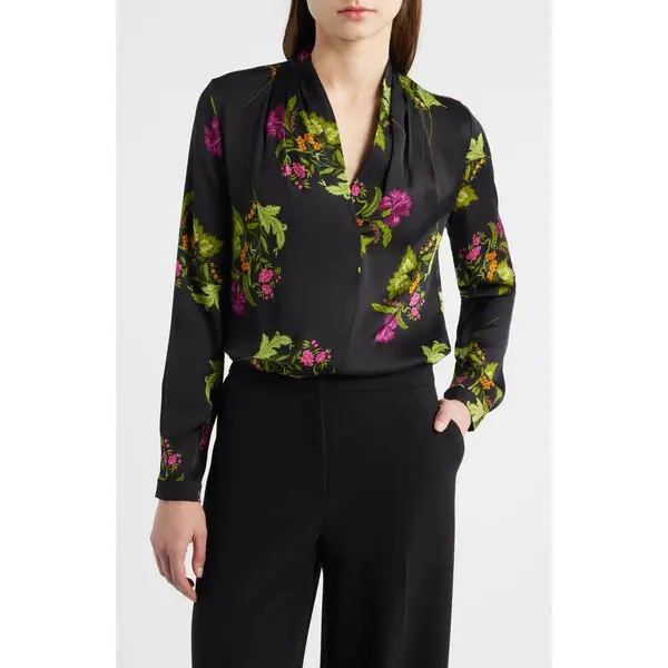 Kobi Halperin Palm Print Stretch Silk Top