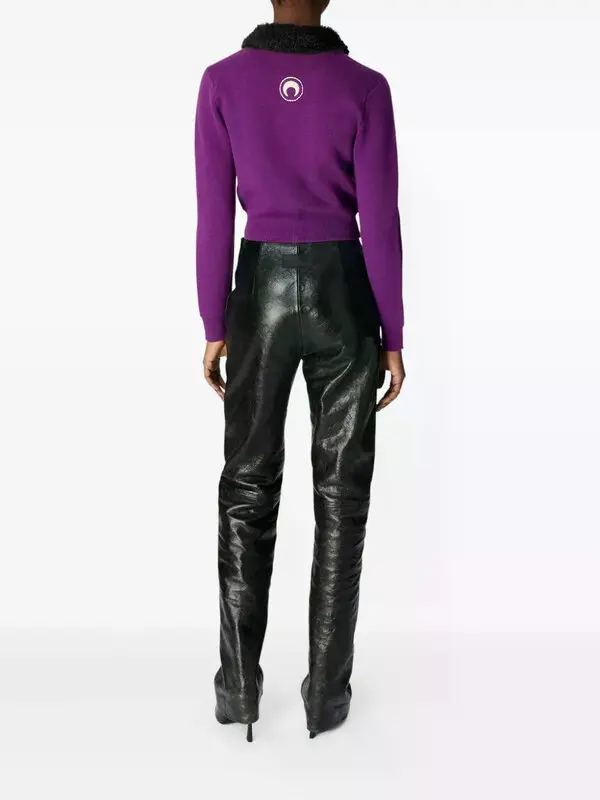 MARINE SERRE Wool Cropped Cardigan With Contrasting Collar - Purple