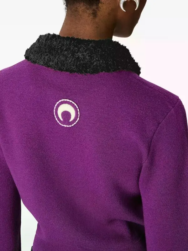 MARINE SERRE Wool Cropped Cardigan With Contrasting Collar - Purple