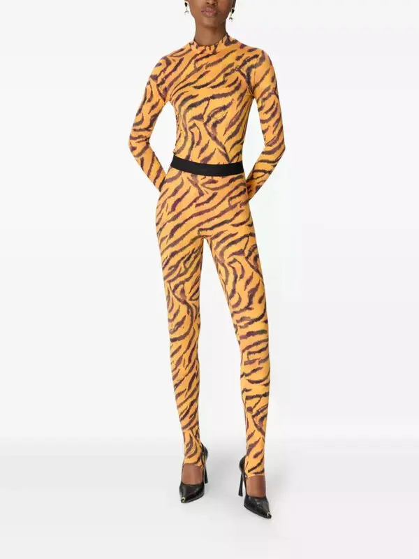 MARINE SERRE Tiger Print Long Sleeve High Neck Top - Orange