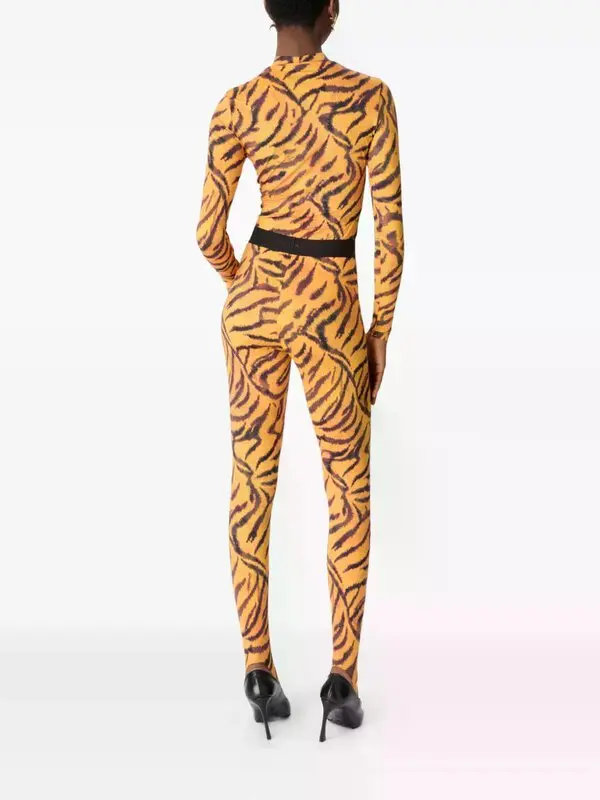 MARINE SERRE Tiger Print Long Sleeve High Neck Top - Orange