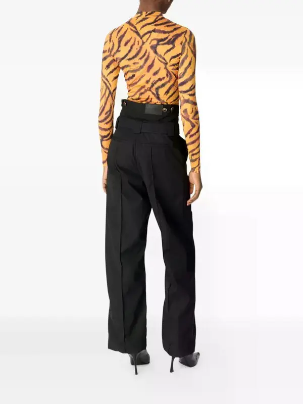 MARINE SERRE Tiger Print Long Sleeve High Neck Top - Orange