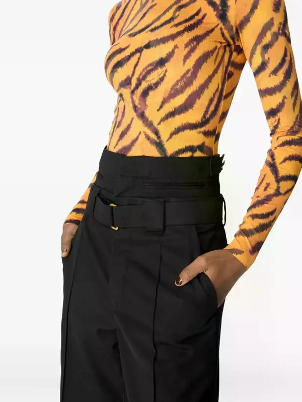 MARINE SERRE Tiger Print Long Sleeve High Neck Top - Orange