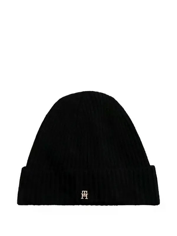 Tommy Hilfiger Logo Detail Cashmere Beanie - Black
