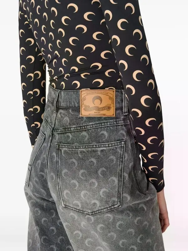 MARINE SERRE Moon Print Denim Shorts