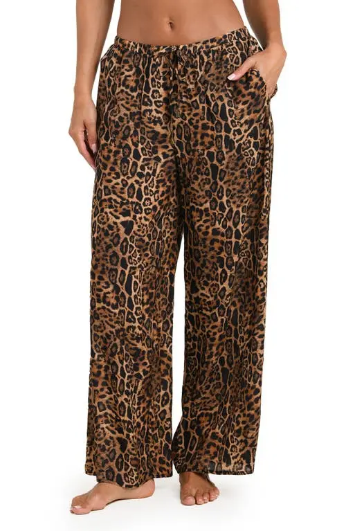 L'Agence Geraldine Leopard Wide Leg Cover-up Pants - Natural