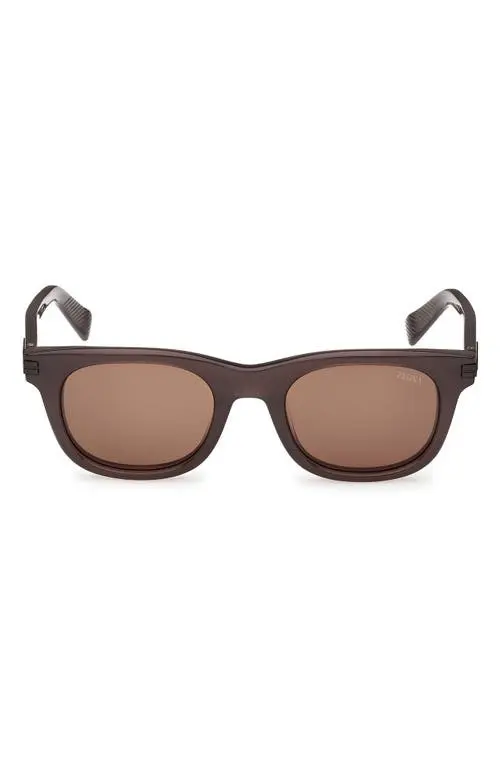 Zegna 54mm Geometric Sunglasses - Brown/brown Metal/roviex