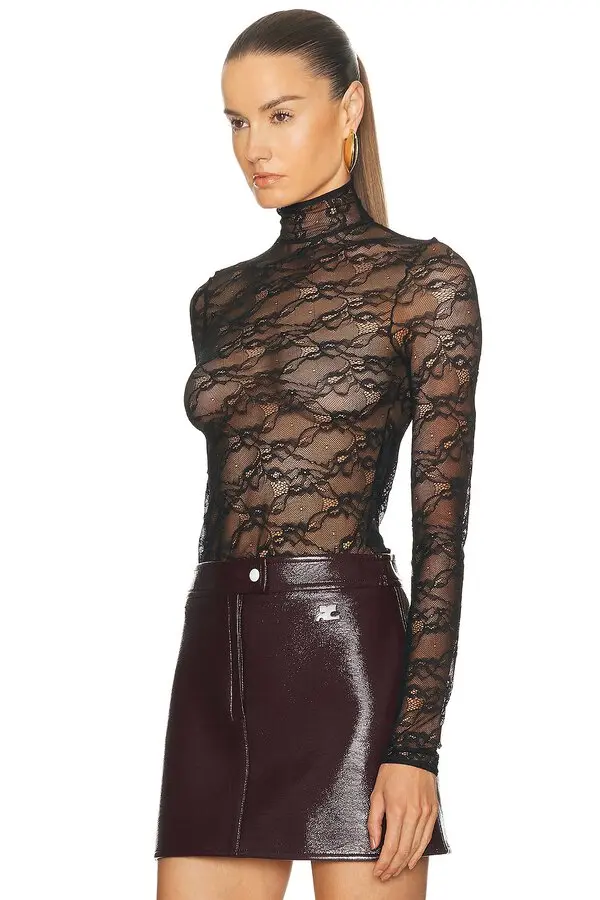 COURREGES Lace Mockneck Top - Black