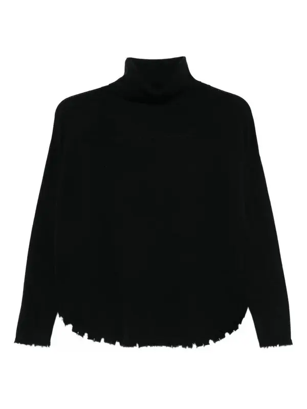 KUJTEN Roll-neck Frayed Sweater - Black