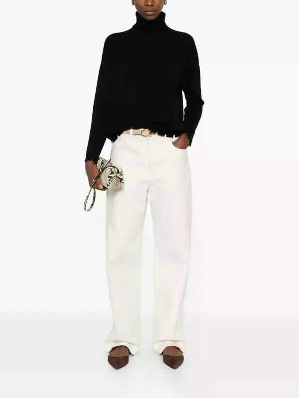 KUJTEN Roll-neck Frayed Sweater - Black