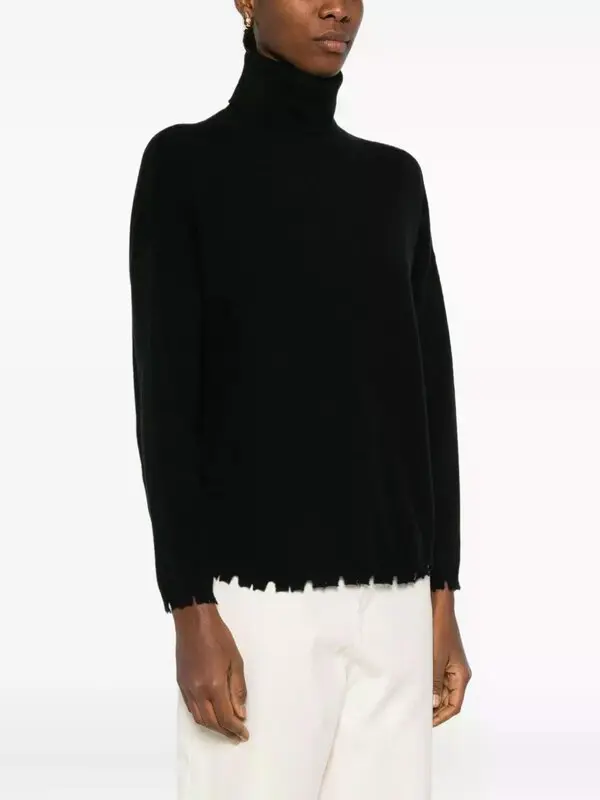 KUJTEN Roll-neck Frayed Sweater - Black