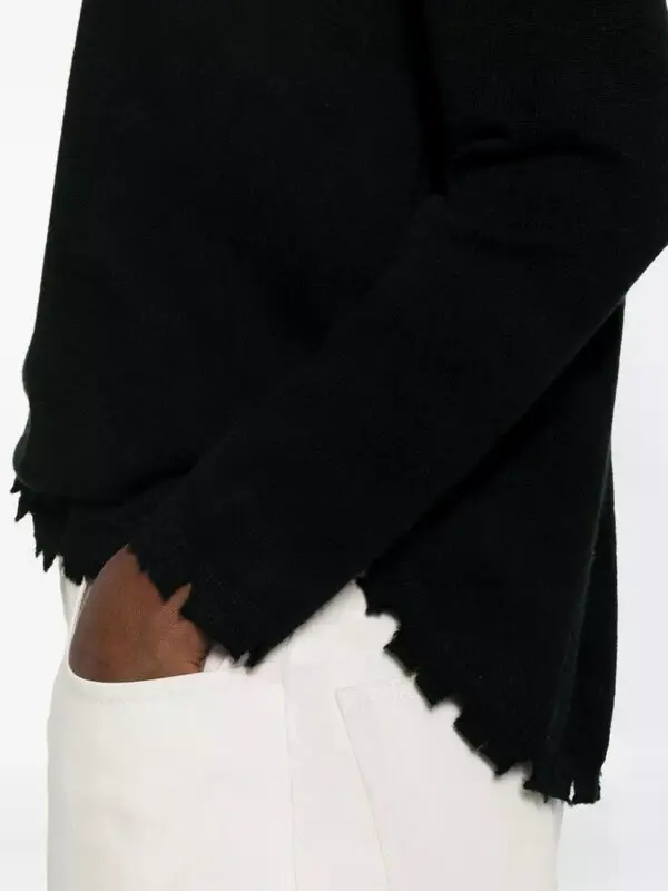 KUJTEN Roll-neck Frayed Sweater - Black