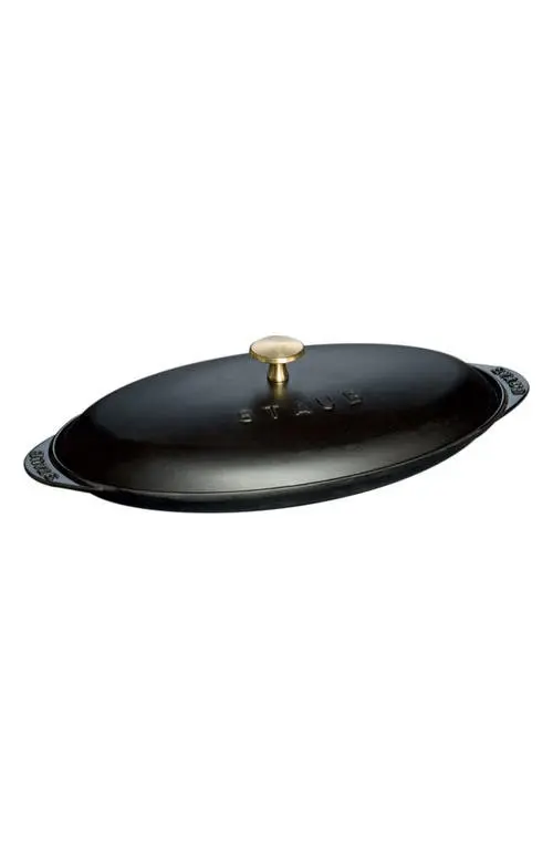 STAUB Enameled Cast Iron Fish Pan With Lid - Matte Black