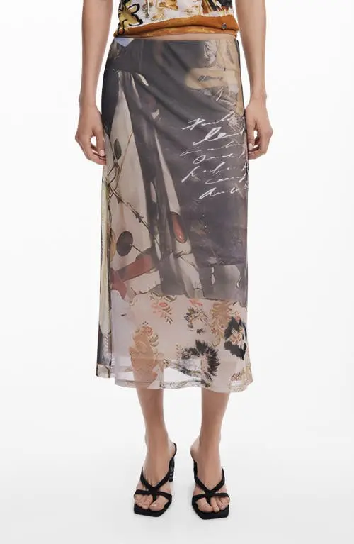 Desigual Printed Midi Skirt - Anthracite Gray
