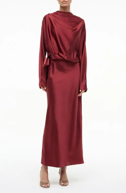 Staud Phoebe Long Sleeve Stretch Silk Dress - Sangria
