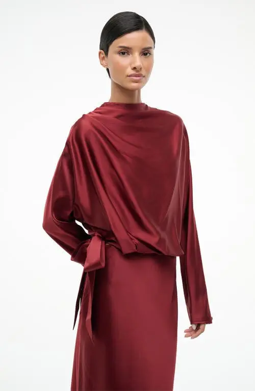 Staud Phoebe Long Sleeve Stretch Silk Dress - Sangria