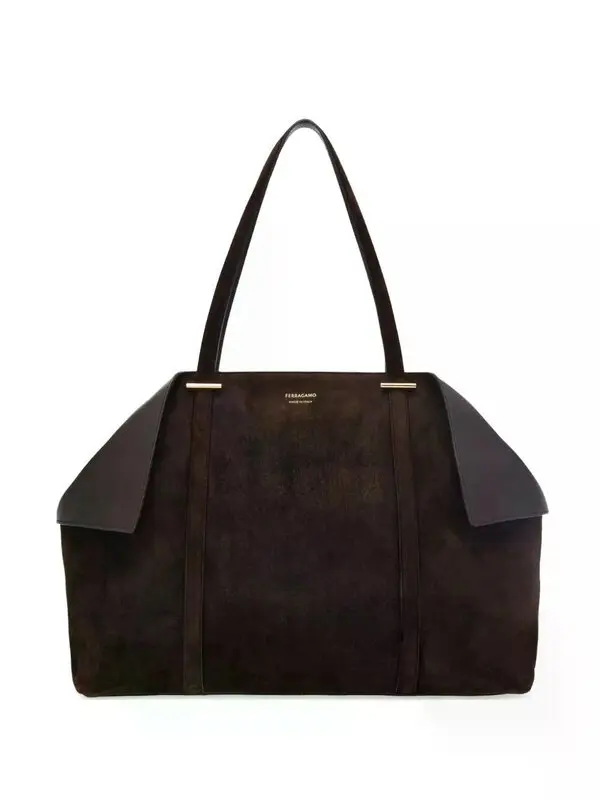 FERRAGAMO Suede Shoulder Bag With Logo Detail - Brown