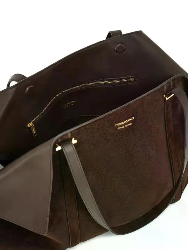 FERRAGAMO Suede Shoulder Bag With Logo Detail - Brown