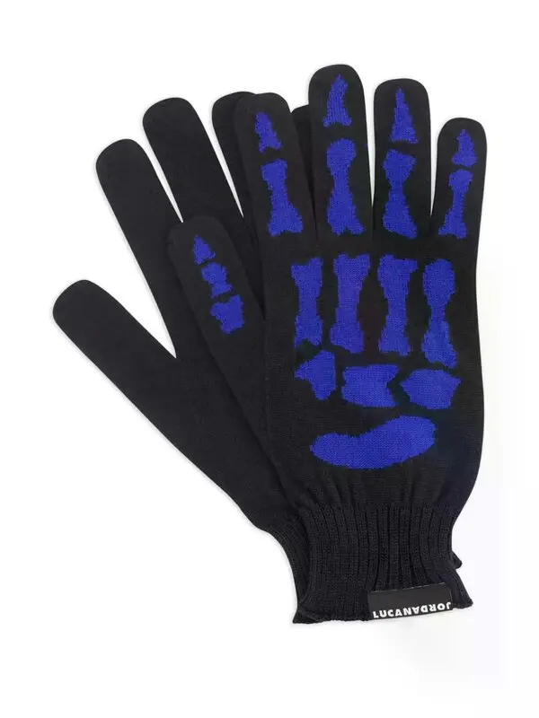 JORDANLUCA Skeleton Print Full-finger Gloves - Black