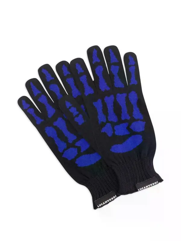 JORDANLUCA Skeleton Print Full-finger Gloves - Black