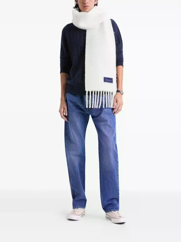 SPORTY & RICH Fringed Logo Scarf - White