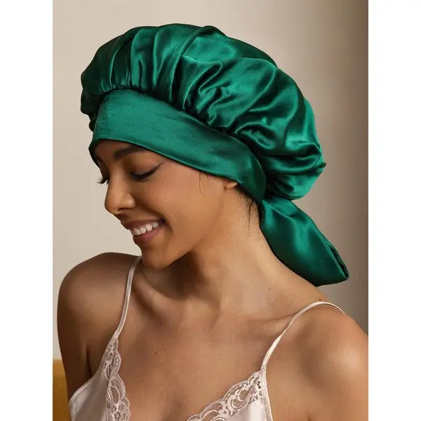 SILKSILKY Silk Bonnet With Long Ribbons - Darkgreen