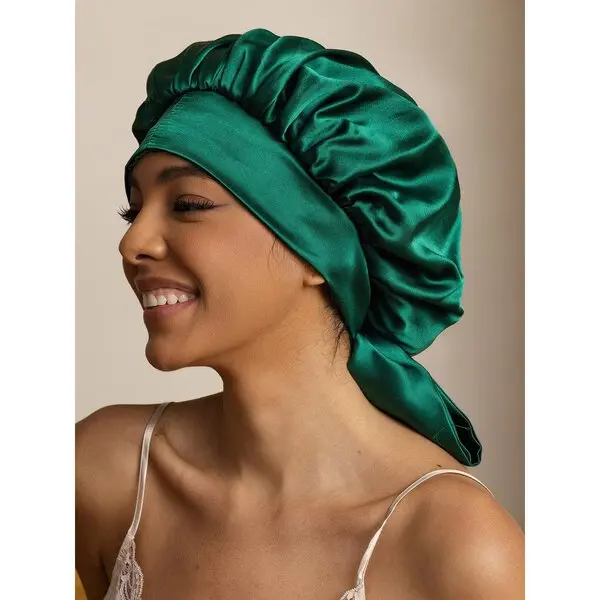 SILKSILKY Silk Bonnet With Long Ribbons - Darkgreen