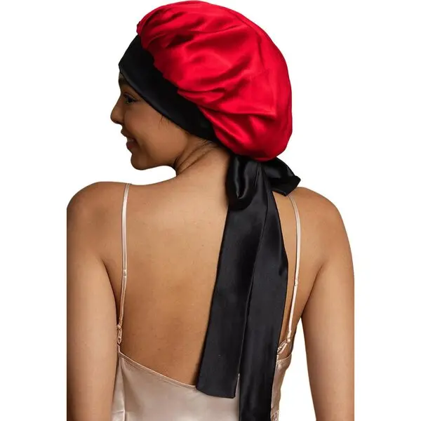 SILKSILKY Silk Bonnet With Long Ribbons - Wine
