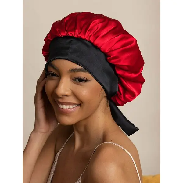 SILKSILKY Silk Bonnet With Long Ribbons - Wine