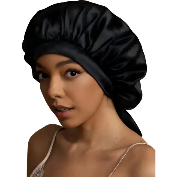 SILKSILKY Mulberry Silk Sleep Cap With Tie Detail - Black