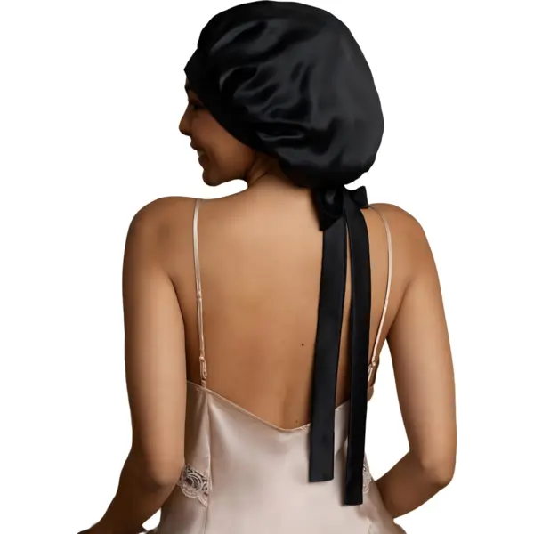 SILKSILKY Mulberry Silk Sleep Cap With Tie Detail - Black