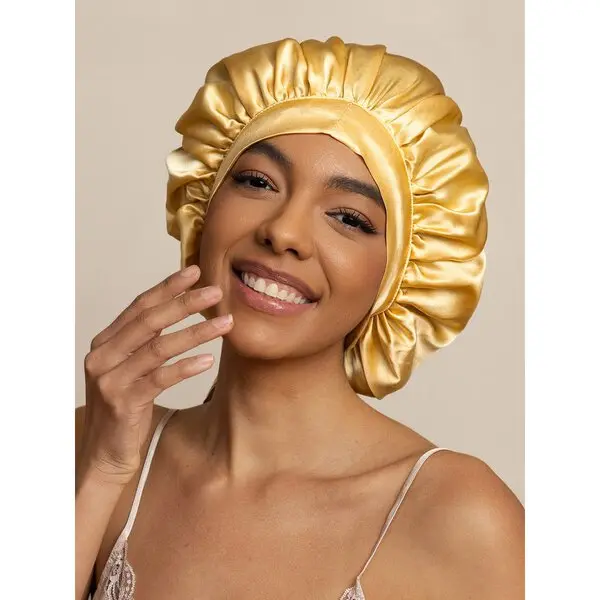 SILKSILKY Mulberry Silk Sleep Cap With Tie Detail - Champagne