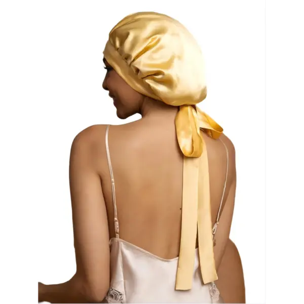 SILKSILKY Mulberry Silk Sleep Cap With Tie Detail - Champagne