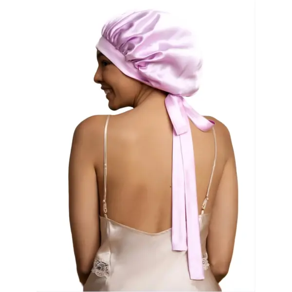 SILKSILKY Mulberry Silk Sleep Cap With Tie Detail - Lavender