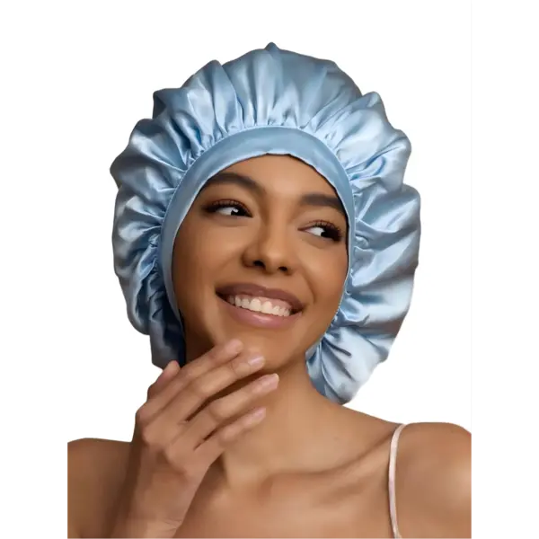 SILKSILKY Mulberry Silk Sleep Cap With Tie Detail - Lightblue