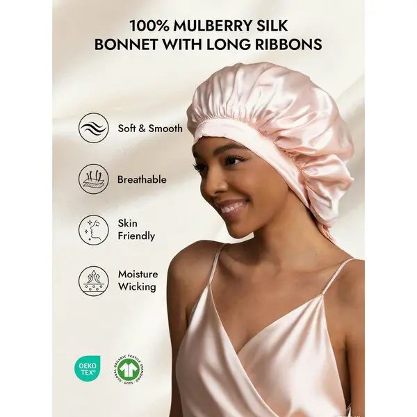 SILKSILKY Mulberry Silk Sleep Cap With Tie Detail - Lightpink