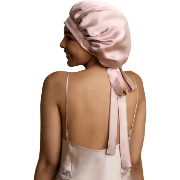 SILKSILKY Mulberry Silk Sleep Cap With Tie Detail - Pink