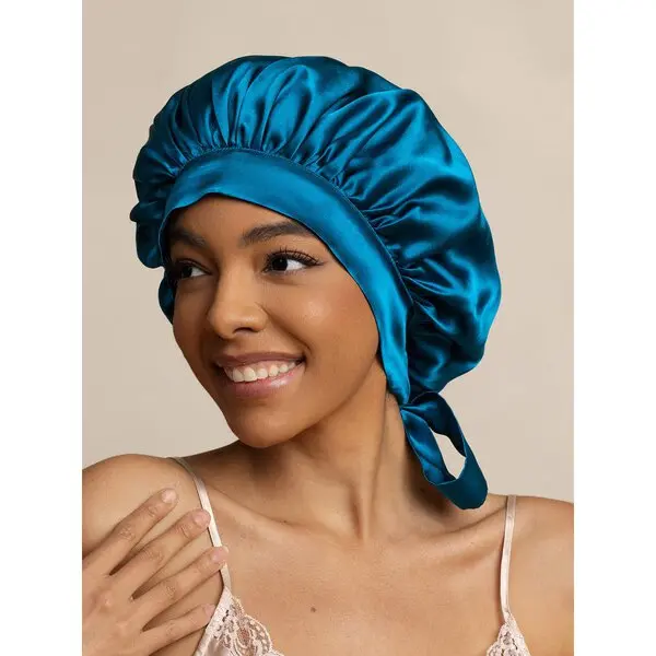 SILKSILKY Mulberry Silk Sleep Cap With Tie Detail - Teal