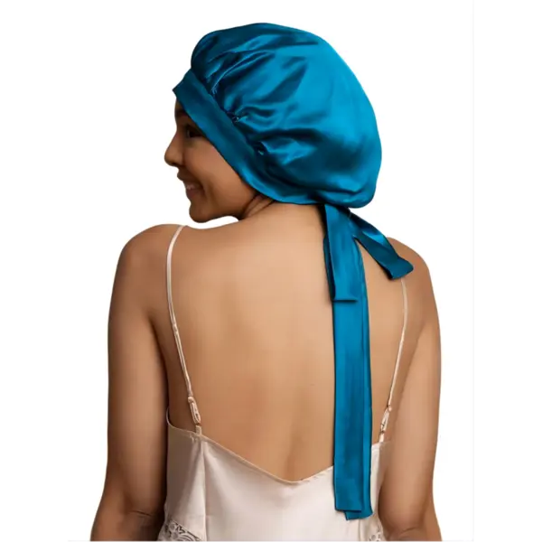 SILKSILKY Mulberry Silk Sleep Cap With Tie Detail - Teal