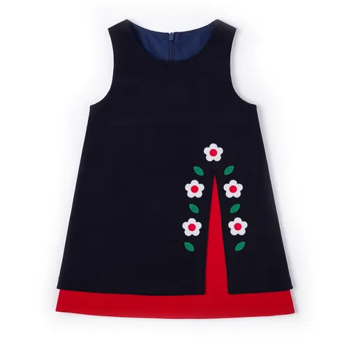 FLORENCE EISEMAN Corduroy A-line Jumper With Appliqué Flowers - Navy/ Red/ Green/ White