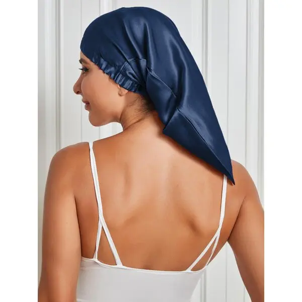SILKSILKY Pure Silk Elasticated Bonnet - Darkblue