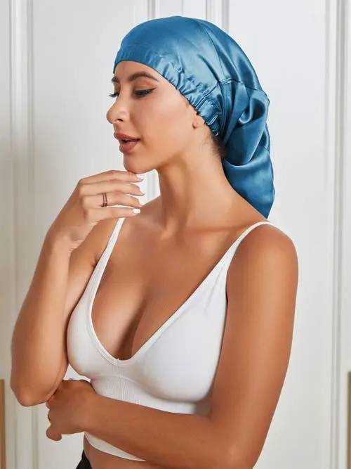 SILKSILKY Pure Silk Elasticated Bonnet - Teal