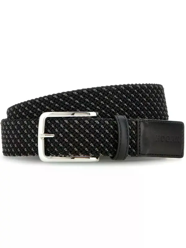 Hogan Leather-trim Woven Belt - Black