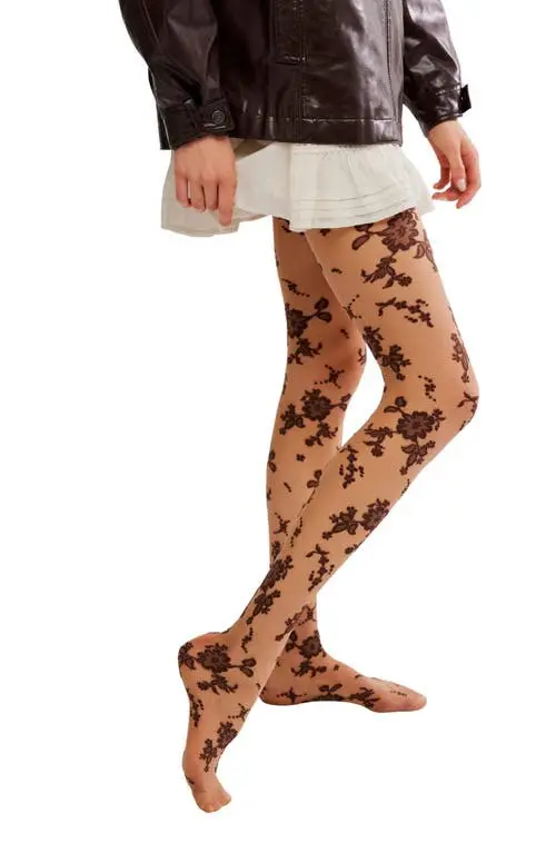 Free People Flocked Floral Tights - Espresso Combo