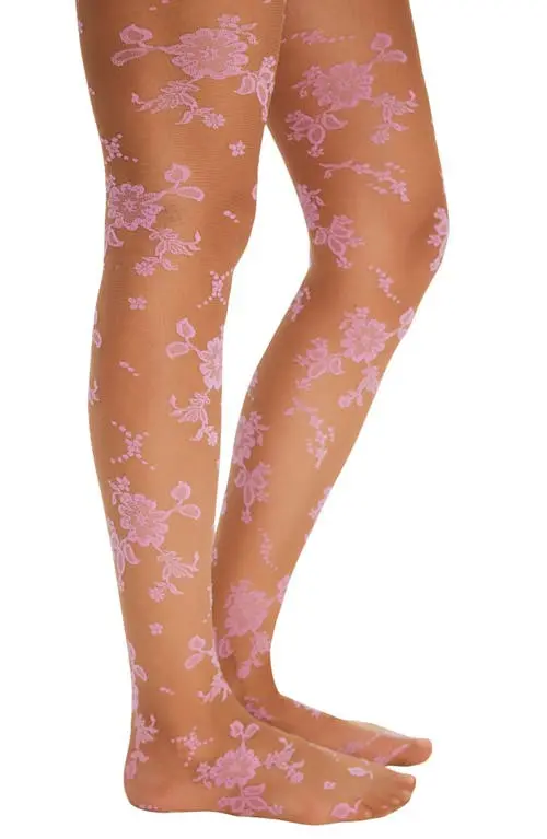 Free People Flocked Floral Tights - Pink Combo