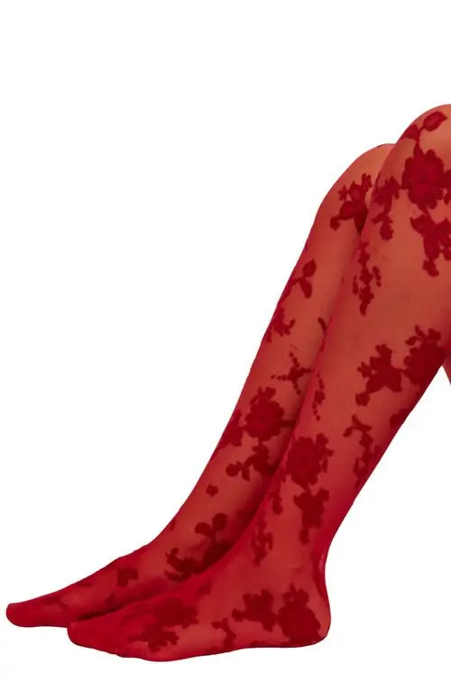 Free People Flocked Floral Tights - Red Combo