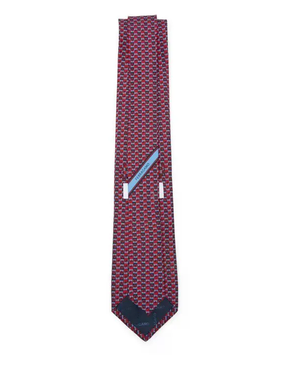 FERRAGAMO Gancini Print Silk Neck Tie - Red