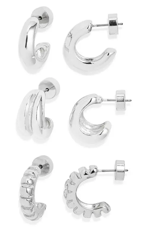 Nordstrom Textured Hoop Earring Set - Silver