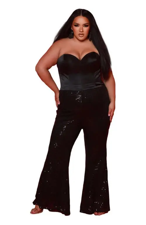 SYDNEY'S CLOSET Sequin Embellished Three-piece Bell Bottom Suit - Black