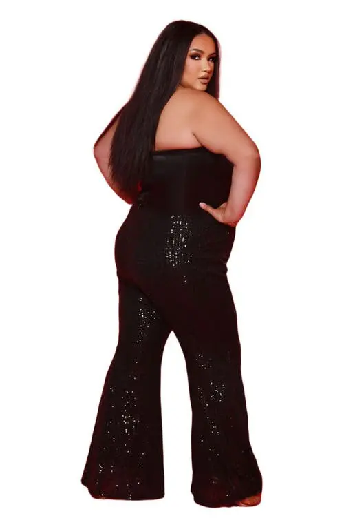 SYDNEY'S CLOSET Sequin Embellished Three-piece Bell Bottom Suit - Black
